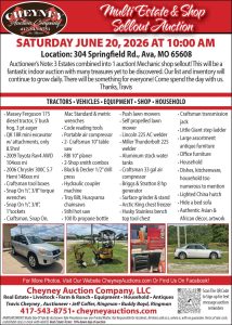 Cheyney Auction Company Auction Set for Saturday, June 20 – Douglas ...