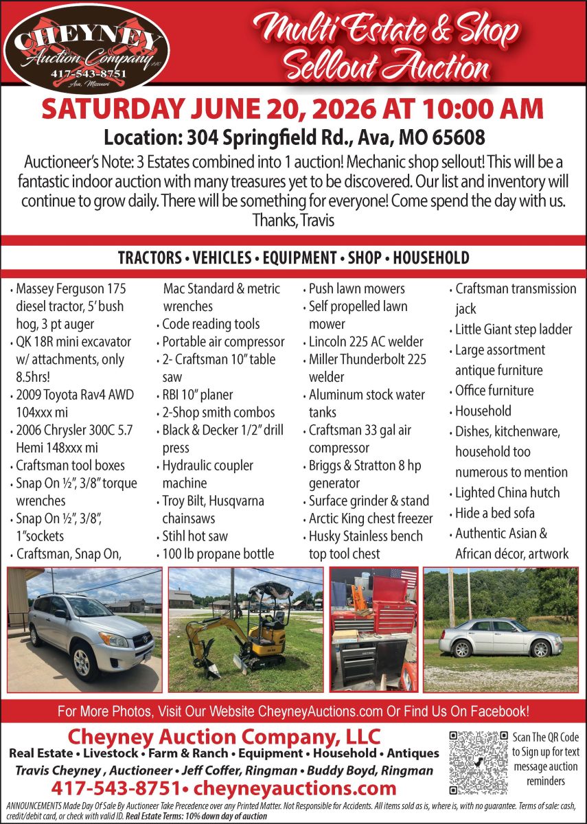 Cheyney Auction Company Auction Set for Saturday, June 20 – Douglas ...